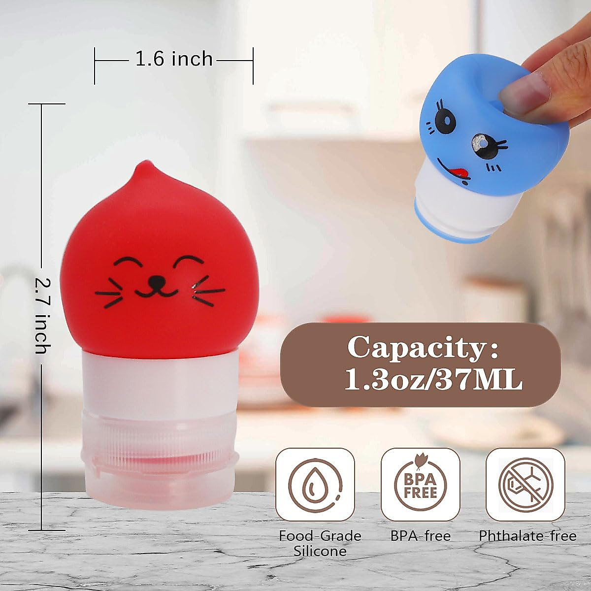 Ksooly 4-Pack 1.3Oz. Squeeze Salad Dressing Bottles with Cleaning Brush | Small Salad Dressing Container to Go | Portable Sauce Bottle Condiment Bottles | Food-grade Silicone, BPA Free