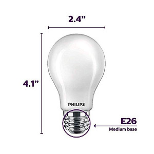 Philips LED A19 Light Bulb, Non-Dimmable, 800 Lumen, Soft White Light (2700K), 10W=60W, E26 Base, Pack of 24