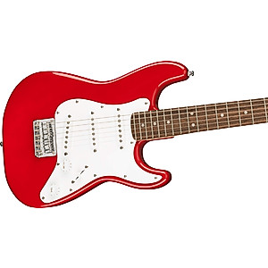 Fender Squier 3/4 Size Kids Mini Stratocaster Electric Guitar Learn-to-Play Bundle with Amp, Cable, Tuner, Strap, Picks, Fender Play Online Lessons, and Austin Bazaar Instructional DVD - Dakota Red