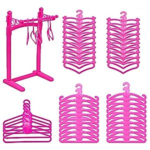 HighFun 55PCS Doll Hangers for Doll Clothes Doll Accessories for 12 inch Dolls 1 Display Rack for Show Doll Clothes