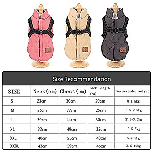 Pet Clothes, Dog Warm Jacket with Harness Winter Puppy 2 in 1 Coat Small Dog Vest Harness with Reflective Costume for Small Medium Dogs (3XL-Rose Red)
