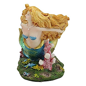 Ebros Nautical Coastal Beach Colorful Blonde Mermaid with Shimmering Blue Tail Swimming by Corals Wine Holder Display Figurine Resin Sea Siren Kitchen Decor Party Centerpiece Ocean Reef Nymph Statue