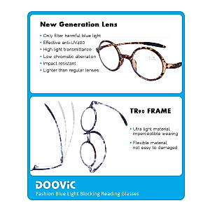 DOOViC Round Reading Glasses Blue Light Blocking Flexible Lightweight Readers Fashion Design Different Tortoise Glasses for Women Men & Men +3.5 Strength