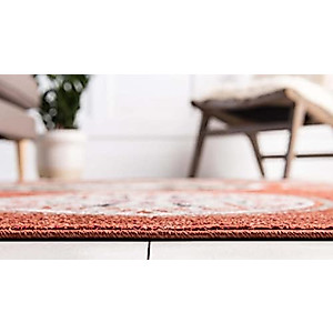 Unique Loom Modern Collection Floral, Geometric, Abstract, Bright Colors, Indoor and Outdoor Area Rug, 5 ft x 8 ft, Terracotta/Beige