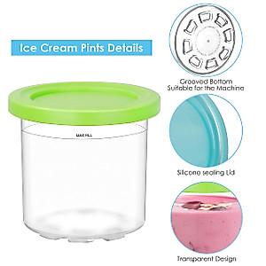 Widousy 4 Pcs Ice Cream Pints Cup, Creami Pints with Lids, Compatible with NC300, NC301 AMZ Series Ice Cream Makers, Color Lids (Blue, Pink, Green, Grey