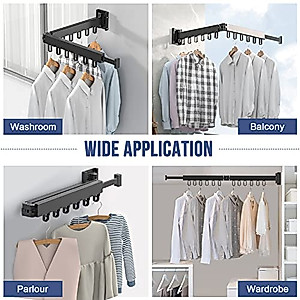 MIFXIN Retractable Clothes Drying Rack Laundry Wall Mounted Two-Fold Drying Rack Collapsible Clothes Hanger Folding Clothing Rack for Laundry Balcony (Black)