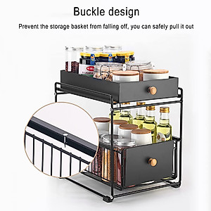 Under Sink Organizer and Storage, 2-Tier Cabinet Organizer with Sliding Baskets Drawer, Bathroom Countertop Storage Shelf Kitchen Under Sink Storage Rack (White)