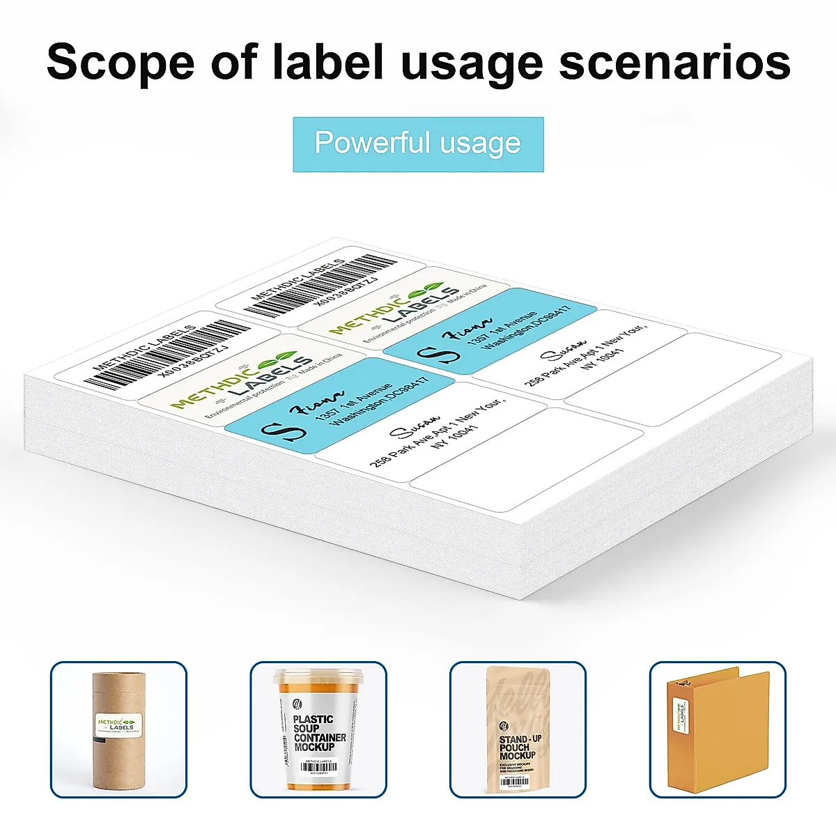 Methdic Shipping Labels 2"×4" 500 Labels Sticker Paper for Laser/Ink Jet Printer Mailing Labels 8.5"*11" White 10 per Sheet