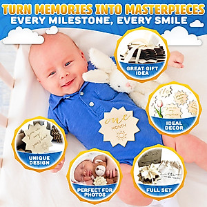 Baby Monthly Milestone Cards - Months Baby Milestone Signs Double Sided Wooden Monthly Baby Milestone Newborn Photography Props - Wooden Baby Blocks