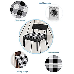 Prime-Home Indoor/Outdoor Waterproof Seat Cushion Cover, Black and White Buffalo Plaid Patio Chair Seat Cushion Slip Cover 4 Pack Chair Cushion Cover with Ties 20''x18'' Farm Style