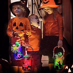 Halloween Crafts Activities For Kids Ages 4-12 ,3 pcs Glass Mason Jar for School Halloween Art Activities,Classroom Prizes,Halloween Craft Supplies,DIY Lantern Jar for Gifts Halloween Party Favors