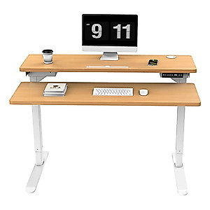 AIMEZO Split Top Electric Standing Desk Dual Motor Height Adjustable Desk Mobile Stand Up Workstation with Table Top (Birch Top+White Frame)