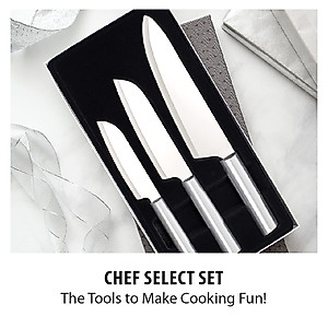RADA Chef Select 3-Piece Large Knife Set – Stainless Steel Culinary Knives With Aluminum Handles and Knife Sharpener