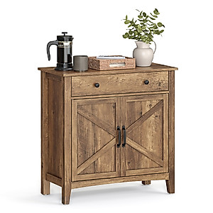 VASAGLE Coffee Bar Cabinet, Kitchen Storage Cabinet with Drawer, Farmhouse Cabinet Sideboard with Adjustable Shelf for Kitchen, Honey Brown UBBK341K01
