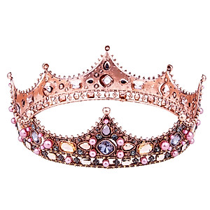 Crowns for Women, Vofler Rose Gold Birthday Princess Queen Tiara Cake Topper Baroque Hair Decor for Girls Bridal Quinceanera Wedding Pageant Halloween Costume Party w/Crystal Rhinestone Pink Pearls