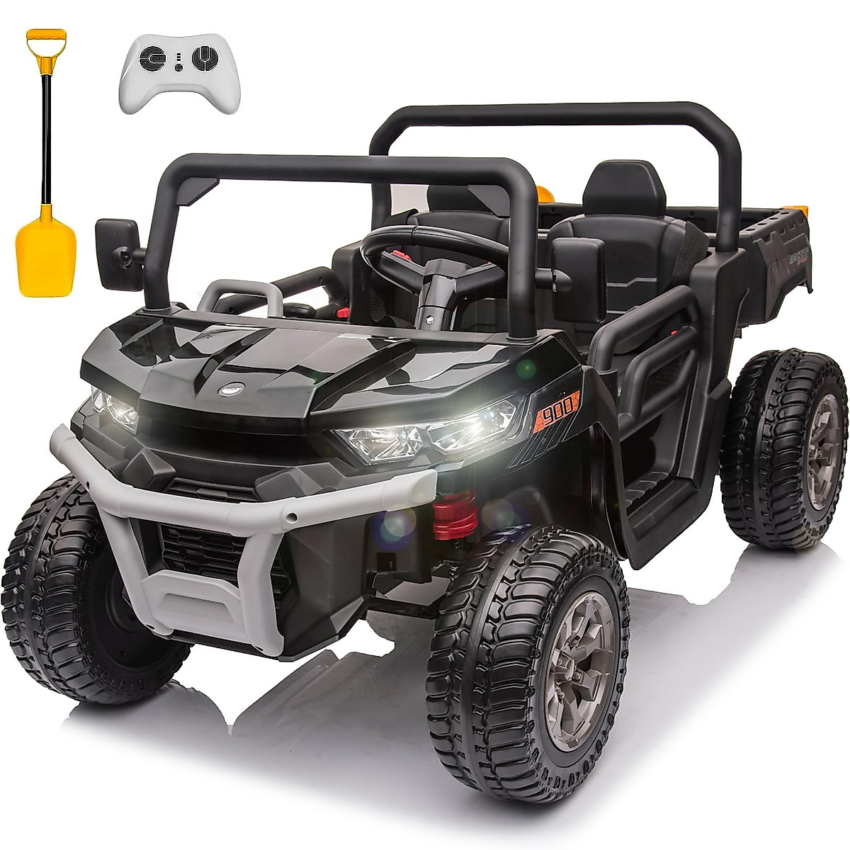 Sopbost 24V Ride On Truck Car UTV Dump Bed/Shovel 2 Seater, 2x200W Motor Remote Control Electric Vehicle with EVA Rubber Tires for Boys Girls (Black)