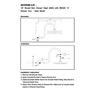 MODONA 10” Rain Shower Head and “S” Long Shower Arm with Flange – Satin Nickel - 5 Year Warrantee