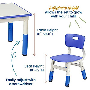ECR4Kids Dry-Erase Square Activity Table with 2 Chairs, Adjustable, Kids Furniture, Blue, 3-Piece