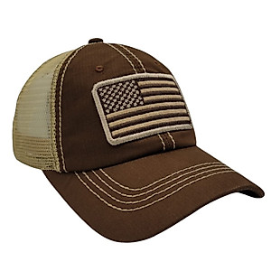 Honor Country US Flag Soft Cotton Baseball Hat USA American Trucker Cap (Brown)