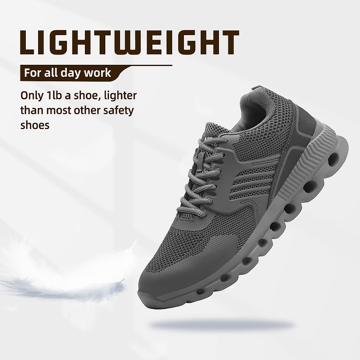 Steel Toe Sneakers for Men Women Lightweight Air Cushion Safety Shoes Breathable Steel Toe Shoes Comfortable Work Shoes Grey