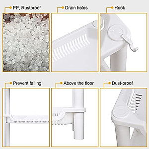 ELYKEN 4 Tier Shower Caddy Organizer Shelf Standing, 15.8 x 8.1 x 31.5 Inches, Rustproof, Plastic Floor Storage Rack for Bathroom, Countertop, Shower pan, Narrow Place, White