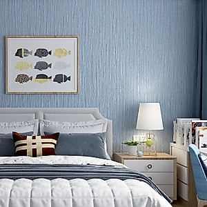 Haimin Grasscloth Wallpaper Textured 24in X 393in Fabric Contact Paper Grey Blue Wall Paper Textured Linen Peel and Stick Self-Adhesive Thick Vinyl Embossed Film Wallpaper (Gray Blue)