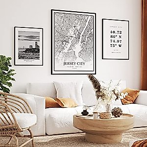 Dear Mapper JerseyCity United States View Abstract Road Modern Map Art Minimalist Painting Black and White Canvas Line Art Print Poster Art Line Paintings Home Decor (Set of 3 Unframed) (16x24inch)