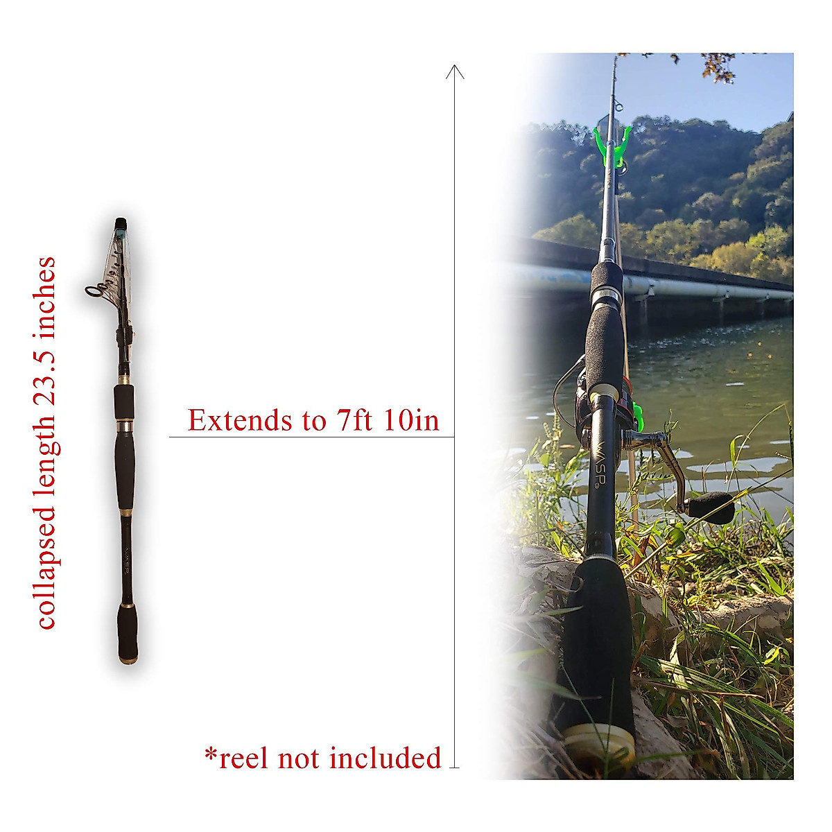 M80 TX WASP Telescopic Fishing Rod and Rod Holder Bank Combo. Compact Design Perfect for Travel. Ideal for Trout, and Medium Sized Fish.