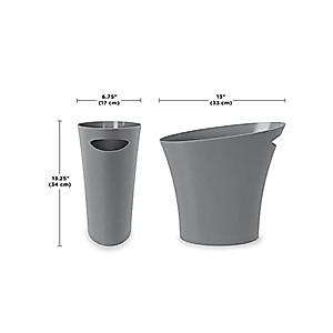 Umbra Skinny Stylish and Compact Trash Can with Open Top, Built-in Handle and Narrow Footprint (2-Gallon (7.5L), Charcoal) (5-Pack)