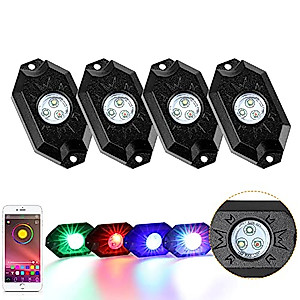 Auxbeam RGB LED Rock Light for Trucks 4 Pods LED Rock Lights with Bluetooth APP Control, Multicolor Rock Light Kit for Car Waterproof Underglow Lights for ATV UTV Off Road SUV RZR Boat Motorcycle