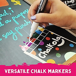 White Chalk Markers Fine Tip (4 Pack 3mm) - Wet & Dry Erase Chalk Pens for Blackboard, Chalkboards, Windows, Signs, Glass, Bistro - 3mm Reversible Bullet & Chisel Point