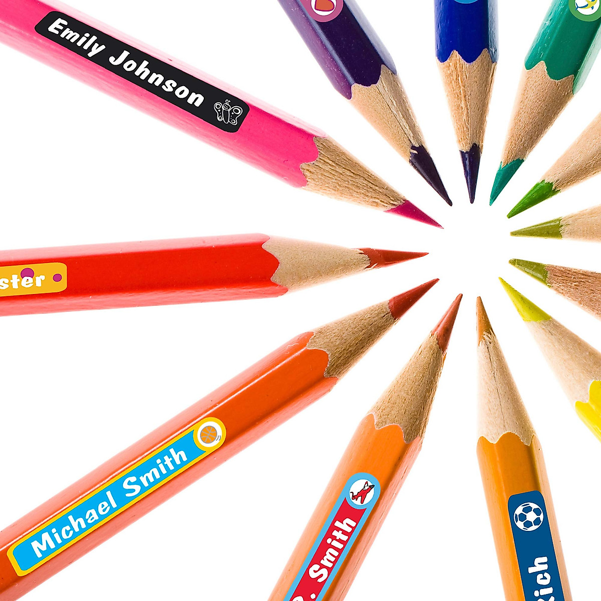 Lovable Labels Personalized Labels for Kids (120 Labels) - Waterproof Dishwasher Safe Peel and Stick Labels are Great for School Supplies Daycare Camp Bottles (White)