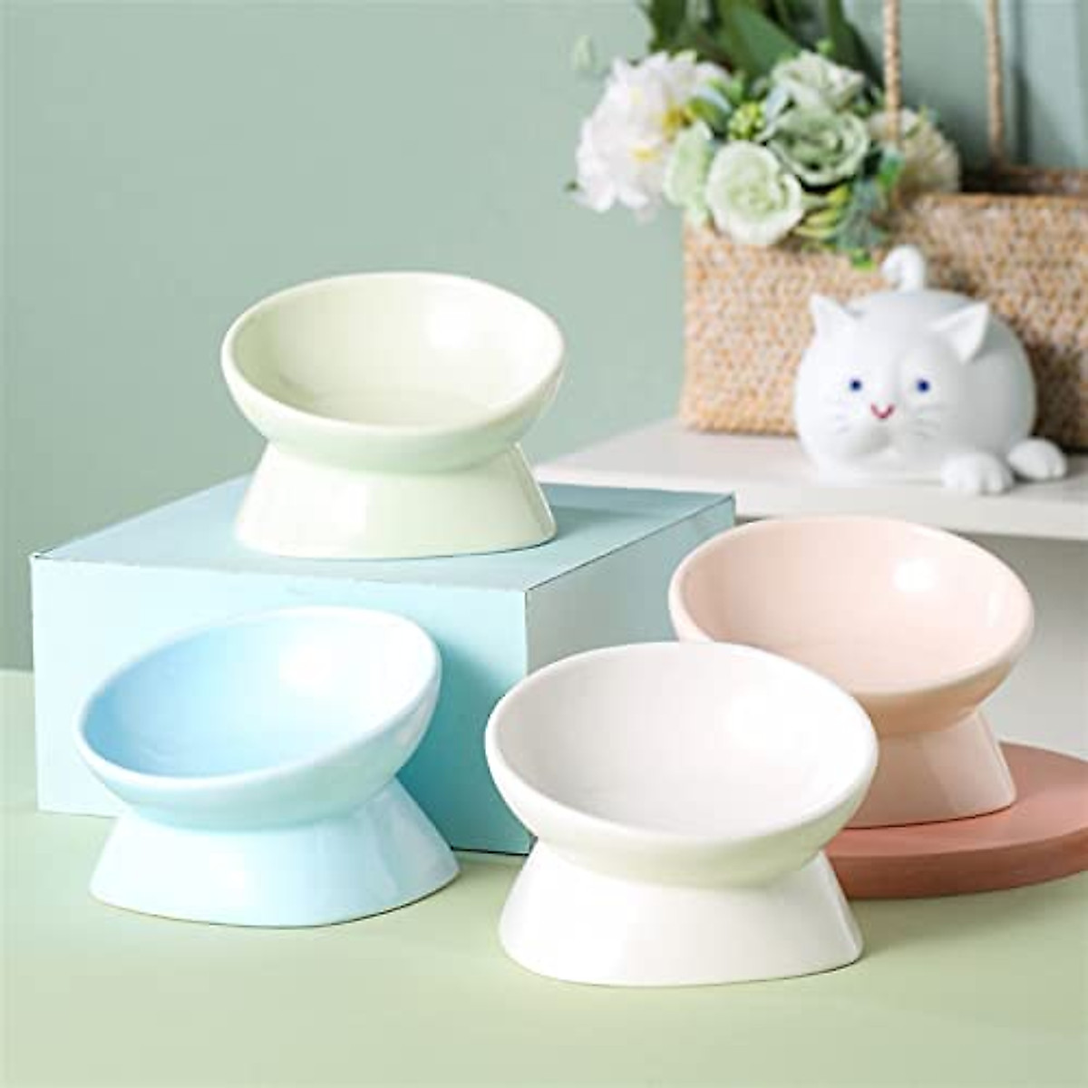 FUUIE Bowls for Food and Water Pet Supplies Tall Slanted Mouth Pet Bowl (Color : Blue)