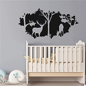 Forest Animals Wild Deers Wall Deal Art Vinyl Wall Sticker for Boys Kids Room Hunting Jungle Wall Decal for Bedroom Living Room Art House Decor Mural TM-46 (Black)