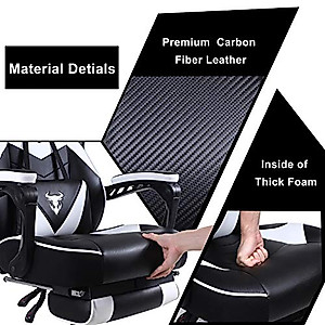 Zeanus Ergonomic Gaming Computer Chair, Recliner Computer Chair with Footrest, Office Gamer Chair with Massage, Big and Tall Racing Chair, Gaming Chairs for Adults, High Back Gaming Desk Chair White