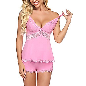 Avidlove Women's Pajama Set Sleeveless Sleepwear Pjs Sets Ladies 2-Piece Nightwear Pink L
