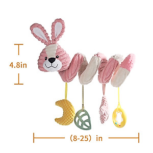 Apricot Lamb Baby Spiral Car Seat & Stroller Activity Toy, Features Plush Bunny Rabbit Character Hanging Rattles Toys, Gentle Rattle Sound & Soft Teether, 8-26 Inches