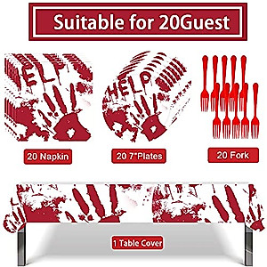 Halloween Bloody Tableware Set Party Decoration Supplies - Zombie Bloody Decorations Handprints Paper Cake Plates Napkins Plastic Tablecovers