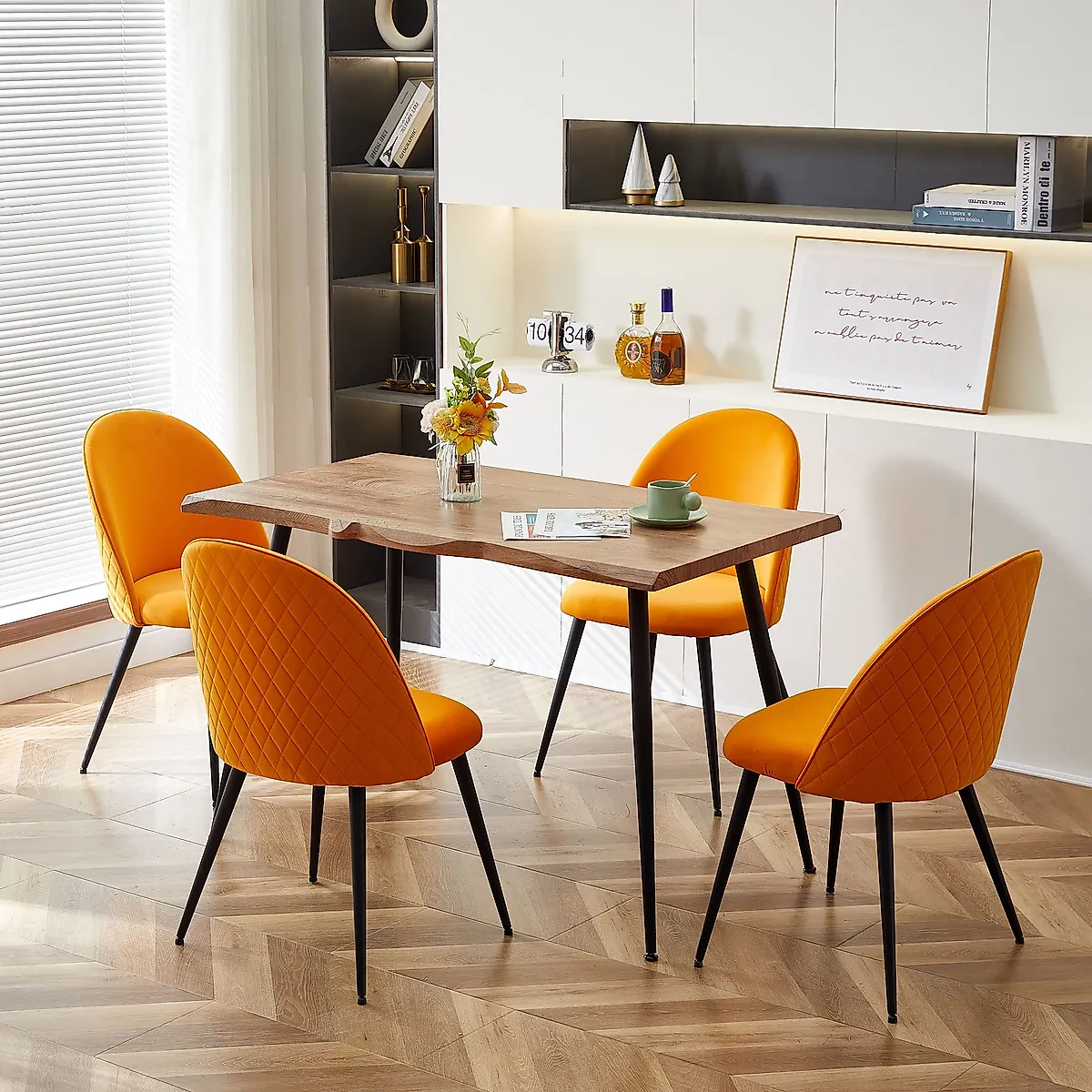 Homedot Modern Dining Table Set for 4,Durable Home Table with Chair,Stylish Rectangular Dining Table Upholstered Dining Chair Velvet Thick Cushion Room Chair for Restaurant,Dining Room,Store