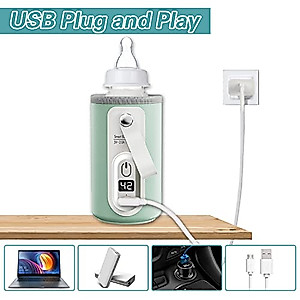 SOPEWOD Portable Bottle Warmer, USB Bottle Warmer for Breastmilk and Formula with LCD Display, Fast and Accurate Heating of Baby Bottle Warmer for Car and Travel(Green)