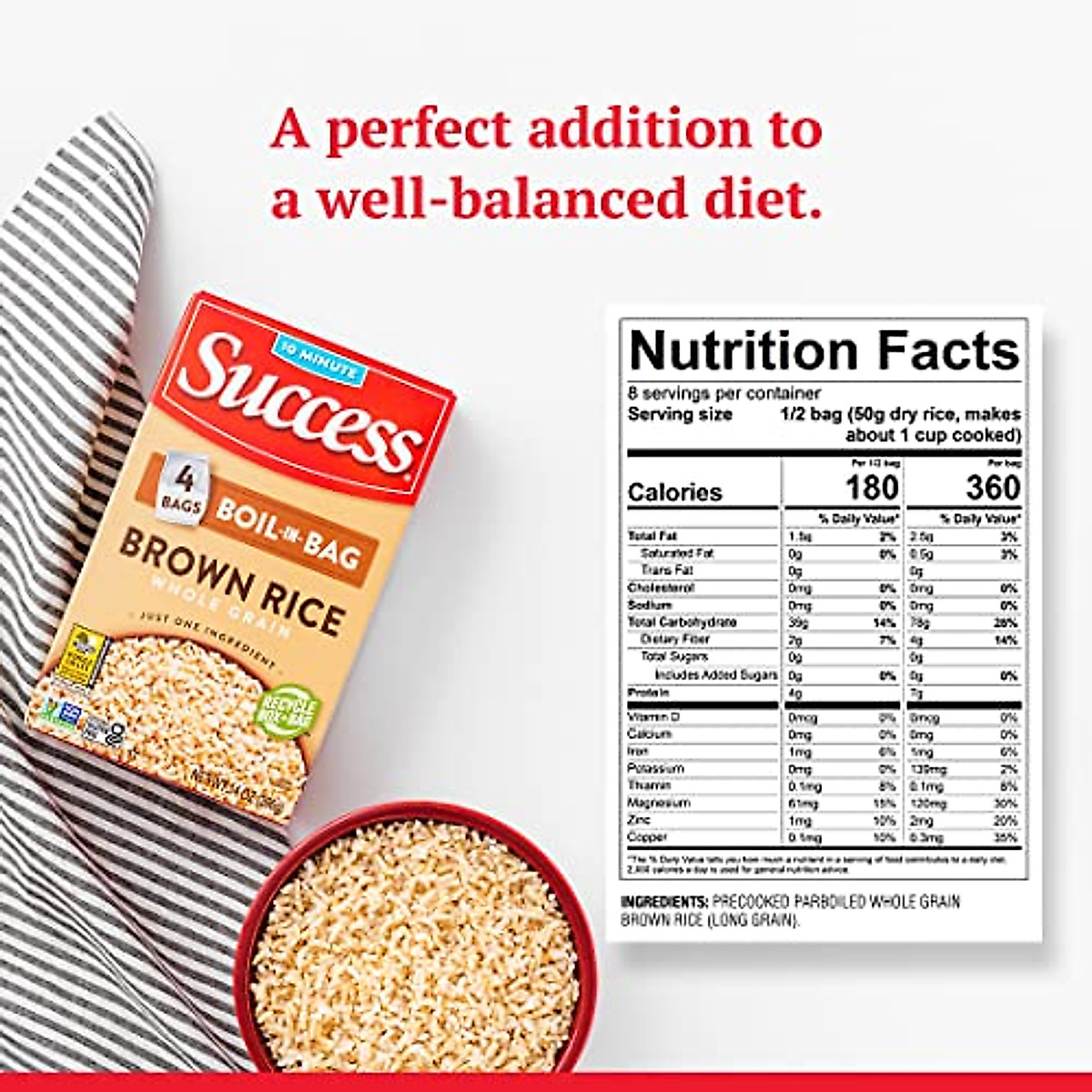 Success Boil-in-Bag Rice, Brown Rice, Quick and Easy Rice Meals, 14-Ounce Box