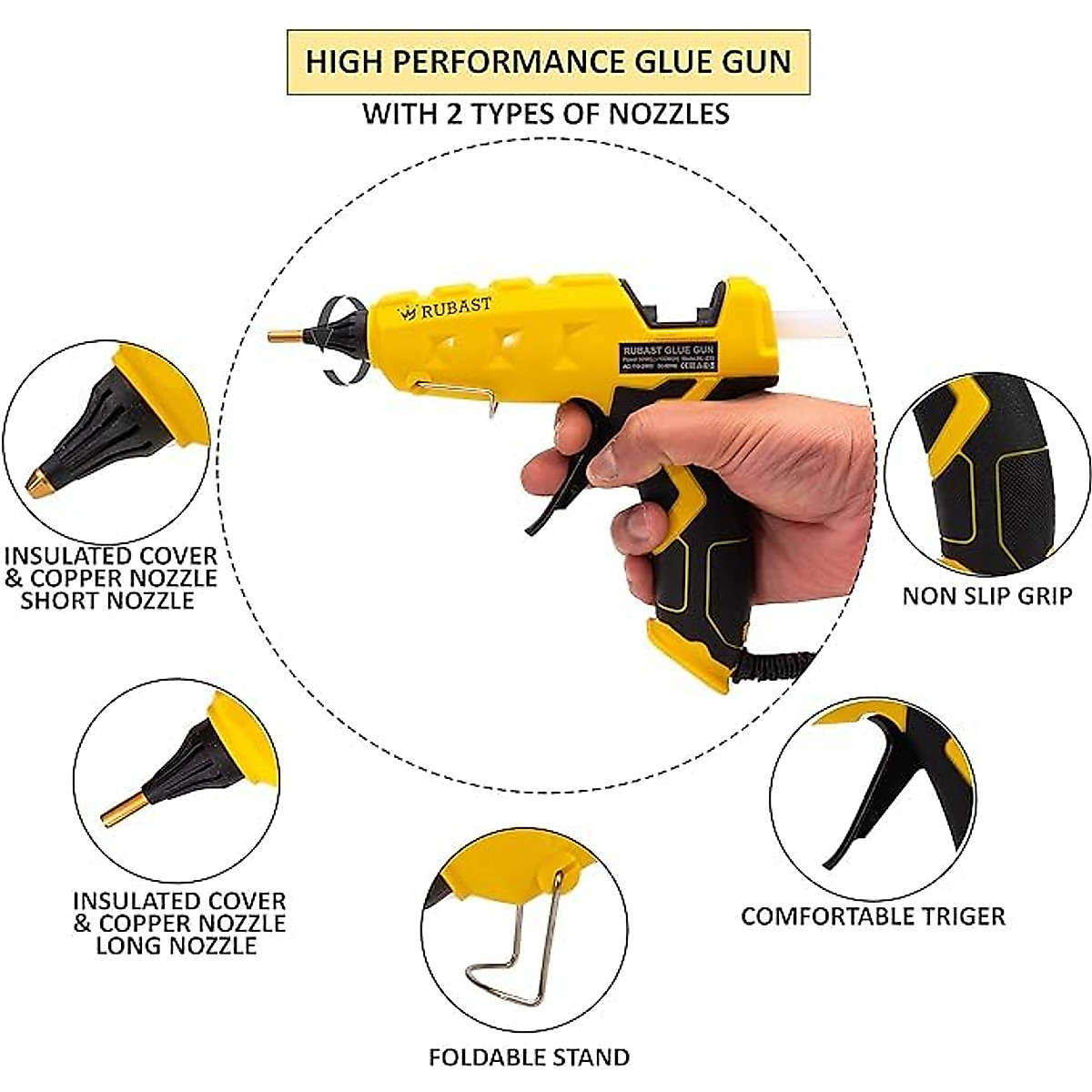 Full Size Heavy Duty Industrial Hot Glue Gun, 60/100w Dual Power & Dual Nozzle, Free 20 Glue Sticks Pack (15×11cm)- High Heating Temp Glue Gun Suitable for DIY Arts,Crafts,Home Repairs-USA Plug