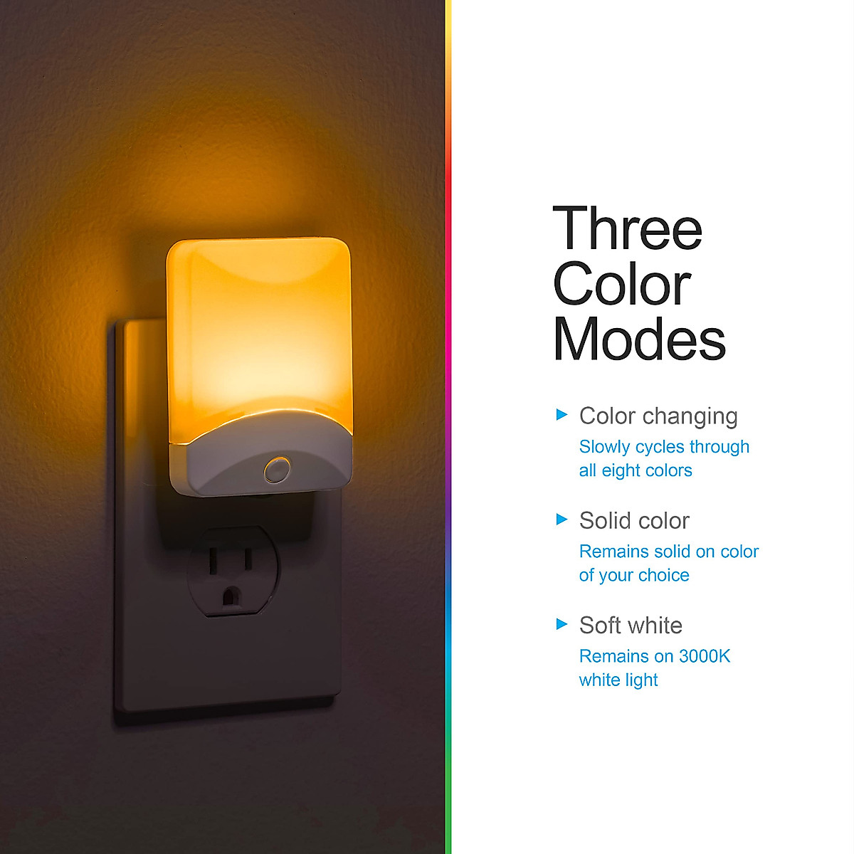 GE Color-Changing LED Night Light, Plug Into Wall, Dusk to Dawn Sensor, 8 Vibrant Colors, Ambient Lighting, Kids Adults Bedroom, Bathroom, Nursery, Kitchen, Hallway, 4 Pack, 50860