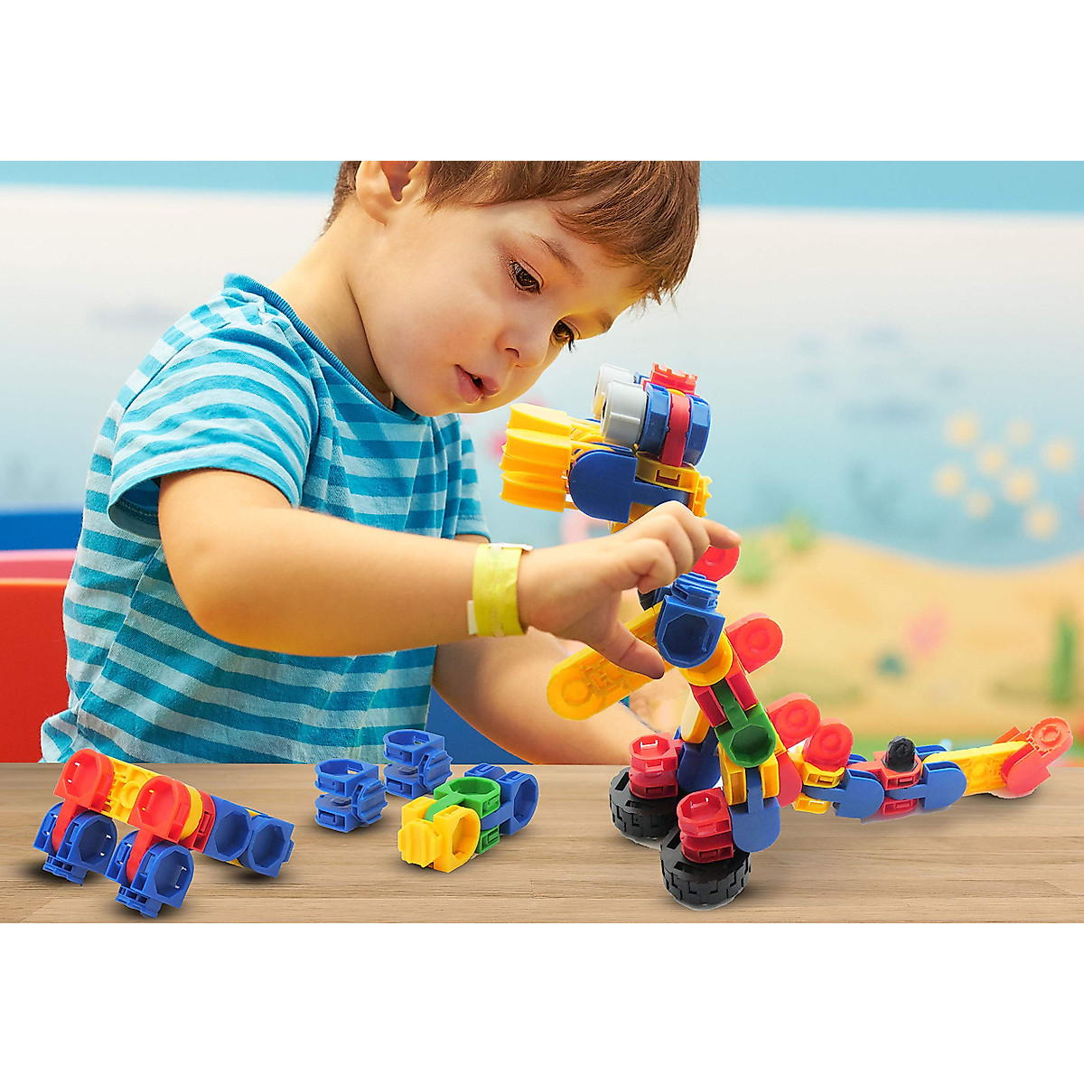 Skoolzy Klikio 8 in 1 Construction Building Engineering Toys 98 Piece Kit - STEM Bin Toys for Ages 7+, Includes Storage Bag and Booklet with Building Designs