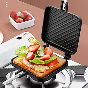 HningBuyox Sandwich Maker, Grilled Panini Maker Pan with Non-Stick Plates, Stovetop Toasted Sandwich Maker Press Aluminum Flip Cheese Maker Pan for Home Kitchen Breakfast Camping