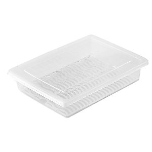 BEIJIALY Plastic Food Containers with Removable Drain Plate and Lid, Fridge Food Box Transparent Rectangular Versatile Food Storage Container Stackable Produce Containers for Home