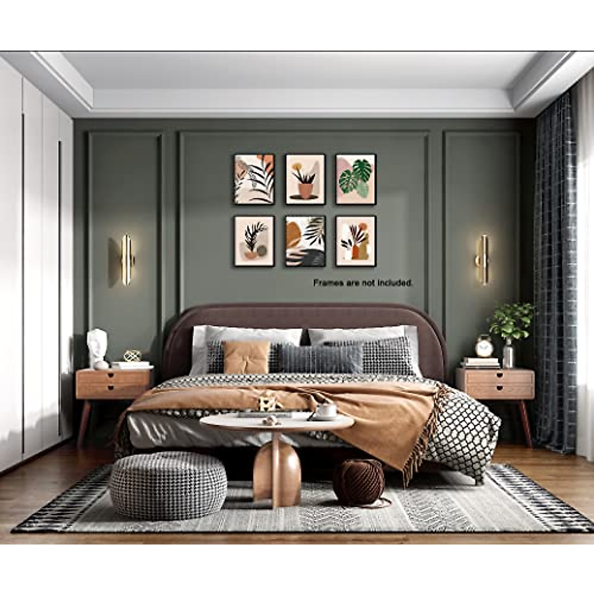 Mid Century Boho Leaf Print - Aesthetic Pictures Unframed 8x10 Inches Bohemian Wall Art Decoration Modern Abstract Plant Paper Poster Paintings Aesthetic Artwork For Girls Bedroon Kitchen Office Decor