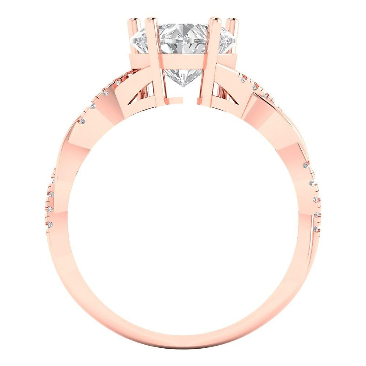 2.1 Ct Heart Cut Clear Simulated Diamond 14K Rose Gold Solitaire with Accents Engagement Promise Bridal Ring Size 5.5