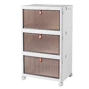 YYW Collapsible Storage Bins with Lids- 36QT Folding Storage box with Wheels, Clear Stackable Plastic Containers for Closets Organizer (Four layers 44*31.5*97)