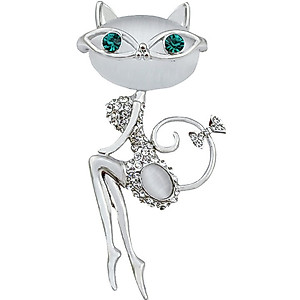 JUNYY Cute Kitten Opal Brooch Dainty Crystal Cat Collar Pin For Women Girl Personalized Lapel Pin(Silver), one size